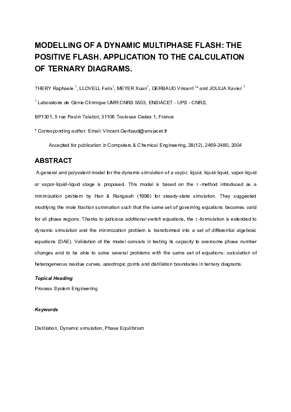 (PDF) Modelling of a dynamic multiphase flash: the positive flashApplication to the calculation ...