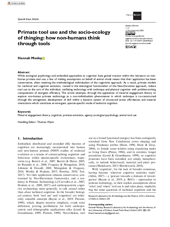 (PDF) Primate tool use and the socio-ecology of thinging: how non ...