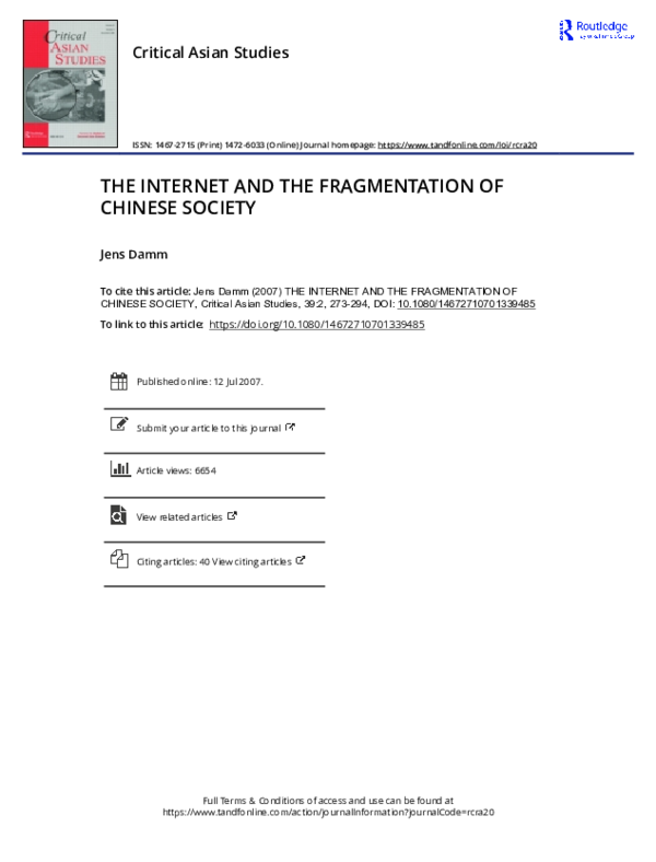 (PDF) The Internet and the Fragmentation of Chinese Society