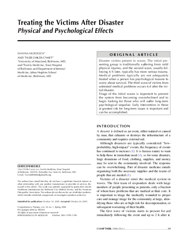 (PDF) Treating the Victims After Disaster: Physical and Psychological ...