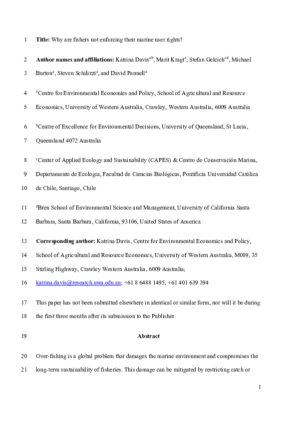 (PDF) Why are Fishers not Enforcing Their Marine User Rights?