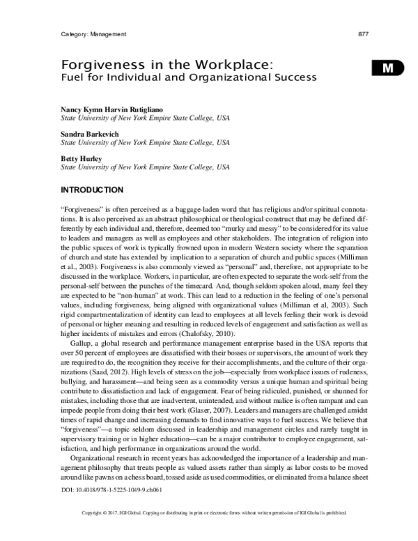 (PDF) Forgiveness in the Workplace