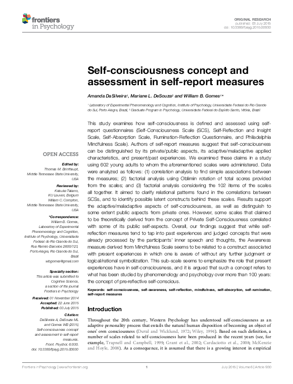 (PDF) Self-consciousness concept and assessment in self-report measures