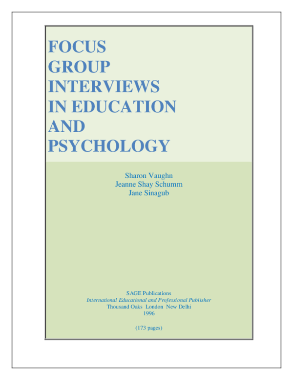 (PDF) Focus Group Interviews in Education and Psychology