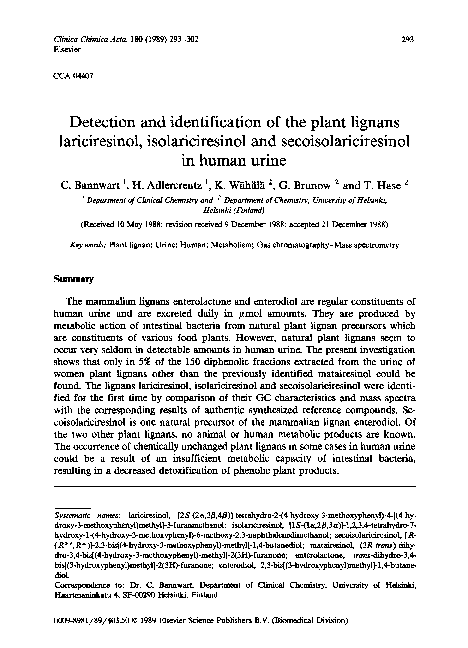(PDF) Detection and identification of the plant lignans lariciresinol ...