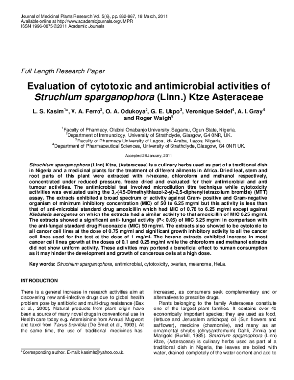 (PDF) Evaluation of cytotoxic and antimicrobial activities of Struchium ...
