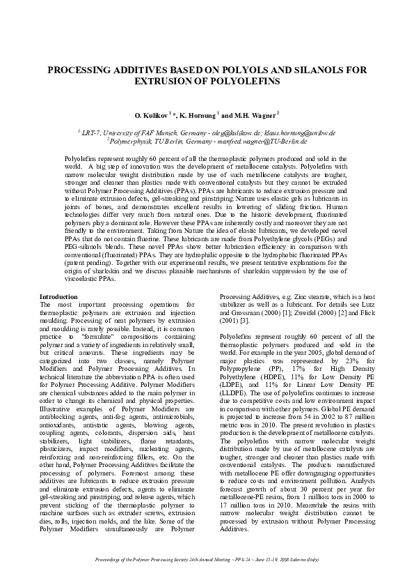 (PDF) Processing additives based on polyols and silanols for extrusion ...
