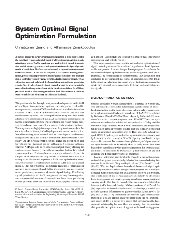Pdf System Optimal Signal Optimization Formulation