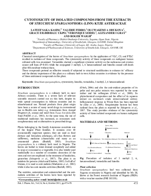 (PDF) Cytotoxicity of isolated compounds from the extracts of Struchium ...