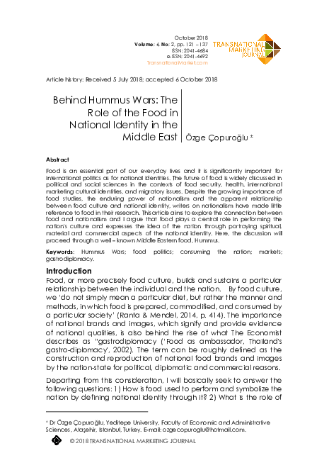 (PDF) Behind Hummus Wars: The Role of the Food in National Identity in ...