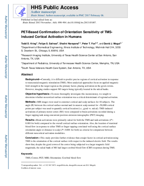 (PDF) PET-Based Confirmation of Orientation Sensitivity of TMS-Induced ...