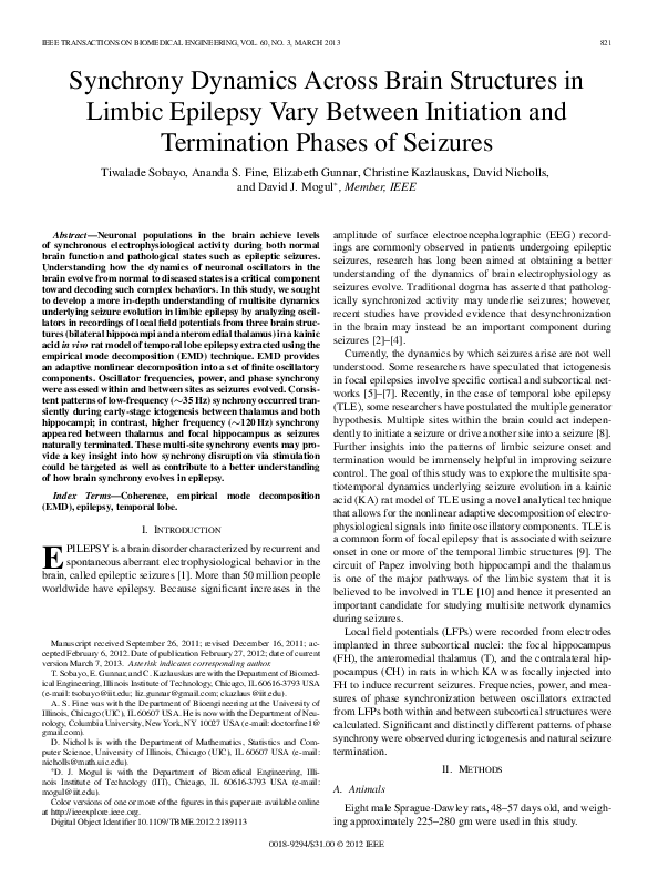(PDF) Synchrony Dynamics Across Brain Structures in Limbic Epilepsy ...