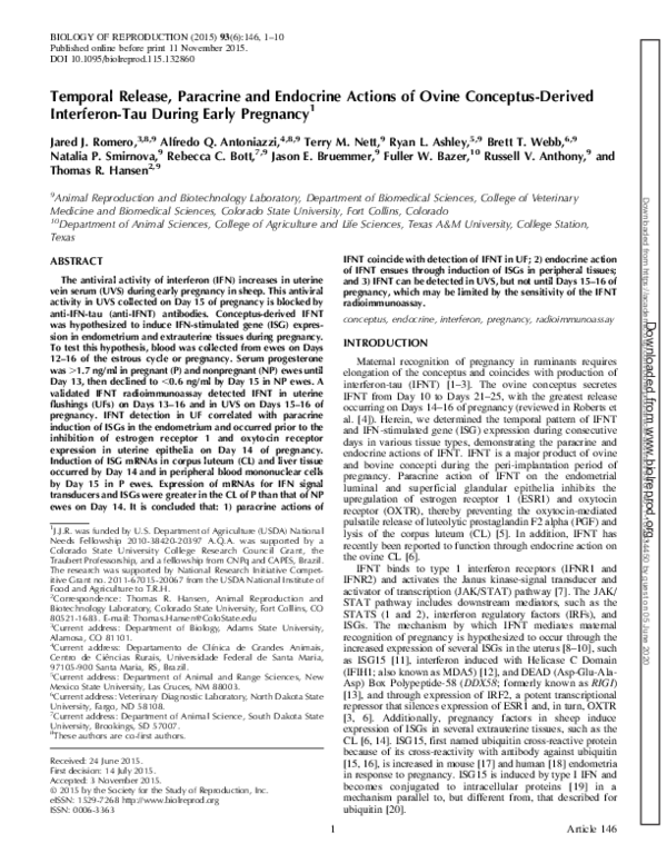 (PDF) Temporal Release, Paracrine and Endocrine Actions of Ovine ...