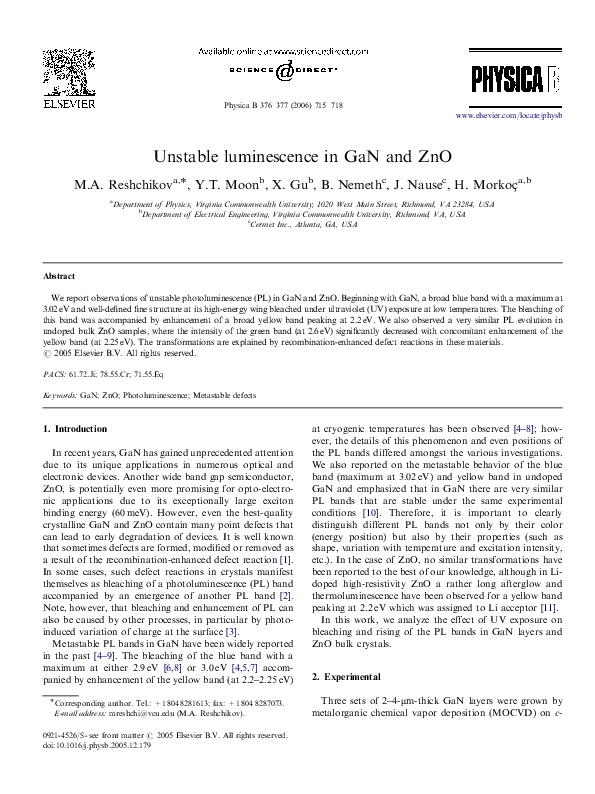 (PDF) Unstable luminescence in GaN and ZnO