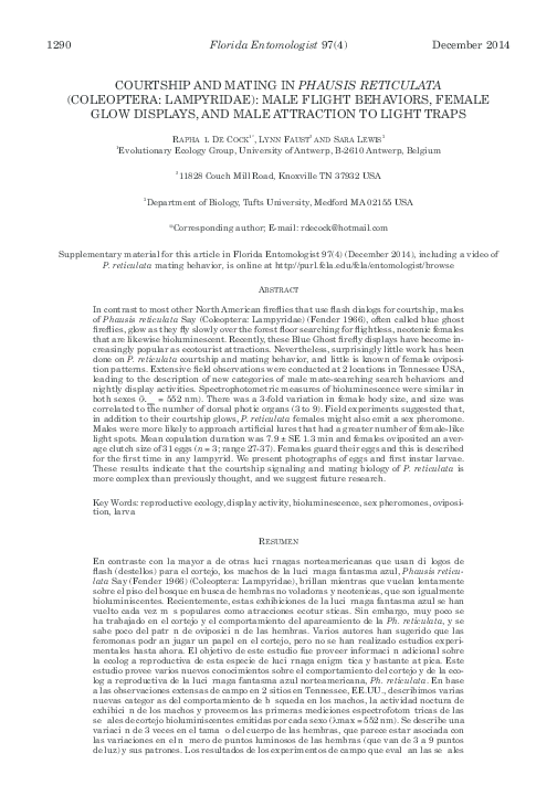 (PDF) Courtship and Mating in Phausis reticulata (Coleoptera ...