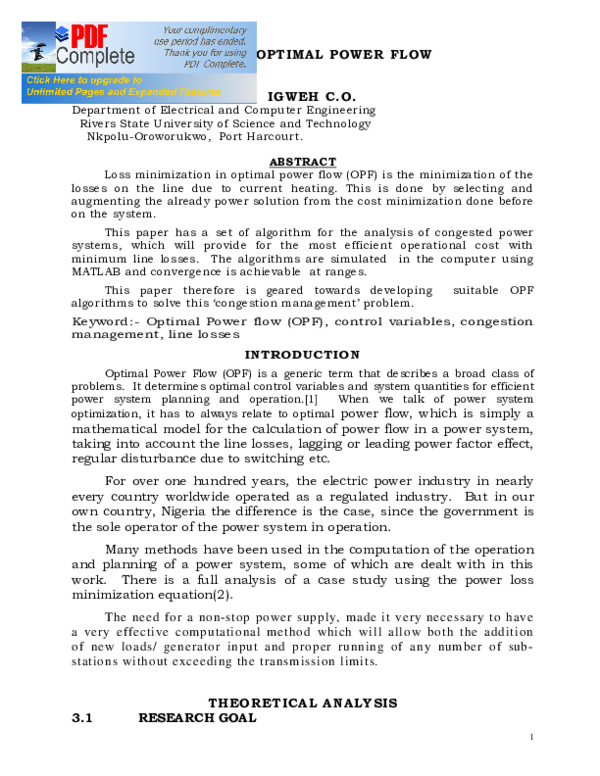 (PDF) Loss Minimization in Optimal Power Flow
