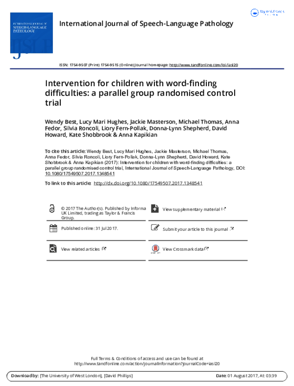 (PDF) Intervention for children with word-finding difficulties: a ...