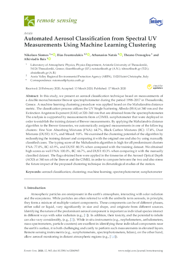 (PDF) Automated Aerosol Classification from Spectral UV Measurements Using Machine Learning ...