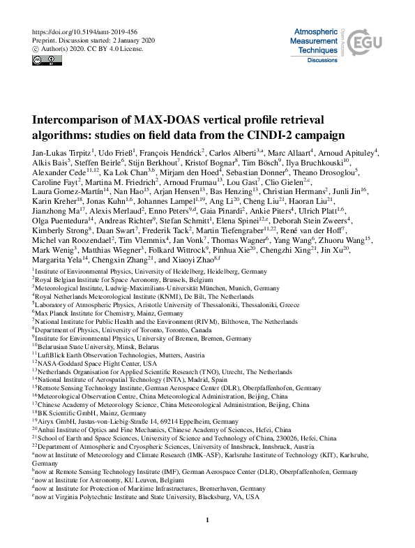 (PDF) Intercomparison of MAX-DOAS vertical profile retrieval algorithms: studies on field data ...