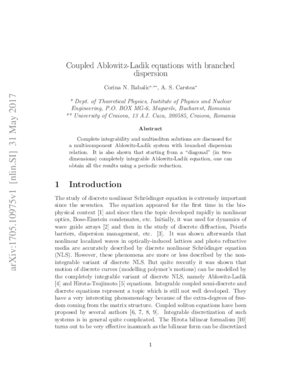 (PDF) Coupled Ablowitz–Ladik equations with branched dispersion