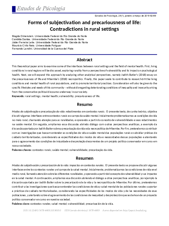 (PDF) Forms of subjectivation and precariousness of life ...