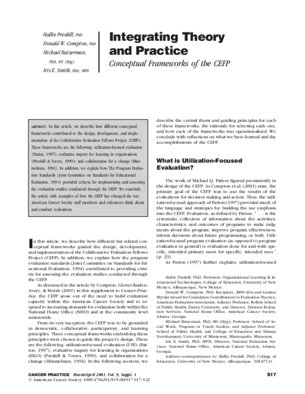 (PDF) Integrating theory and practice. Conceptual frameworks of the CEFP