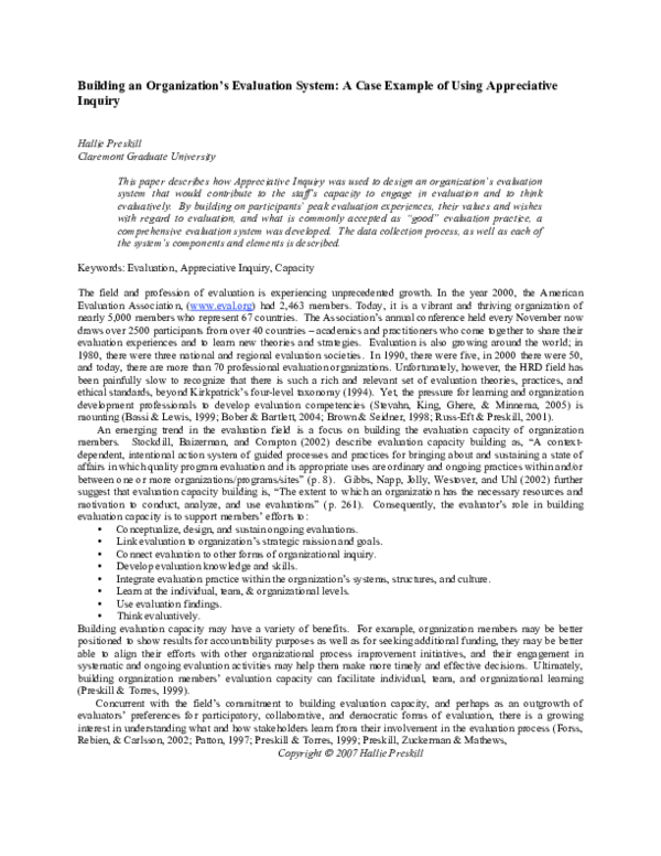 (PDF) Building an Organization's Evaluation System: A Case Example of ...