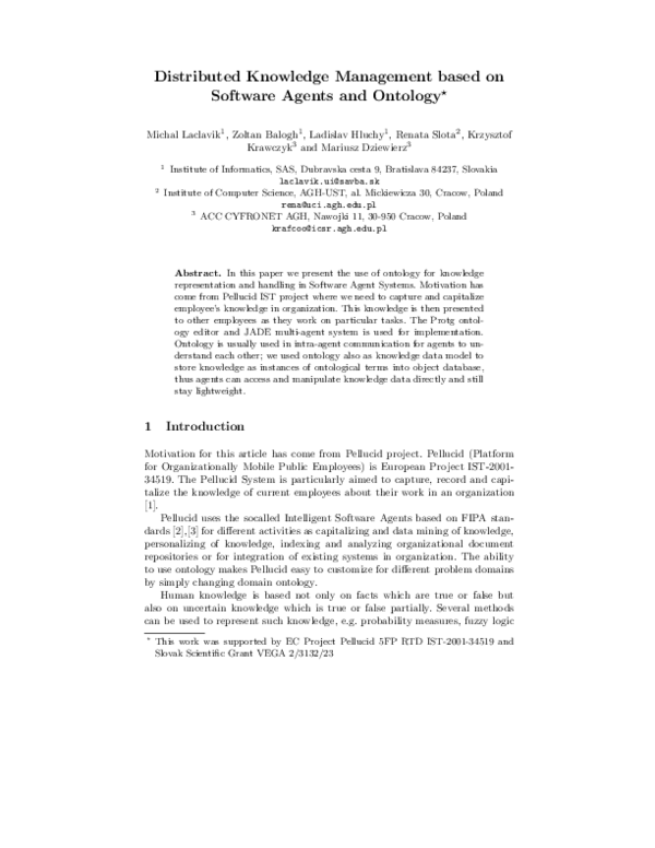 (PDF) Distributed Knowledge Management Based on Software Agents and Ontology