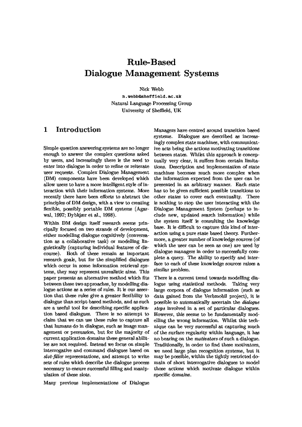 Pdf Rule Based Dialogue Management Systems