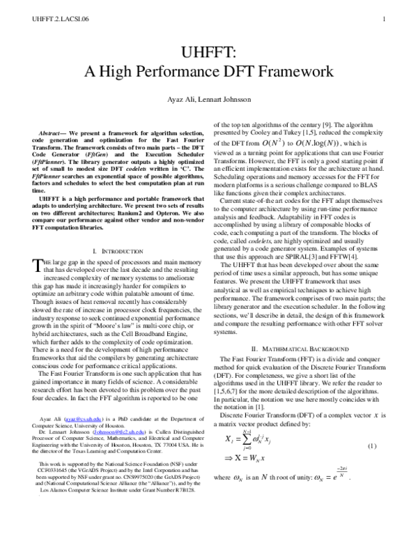 (PDF) UHFFT: A High Performance DFT Framework