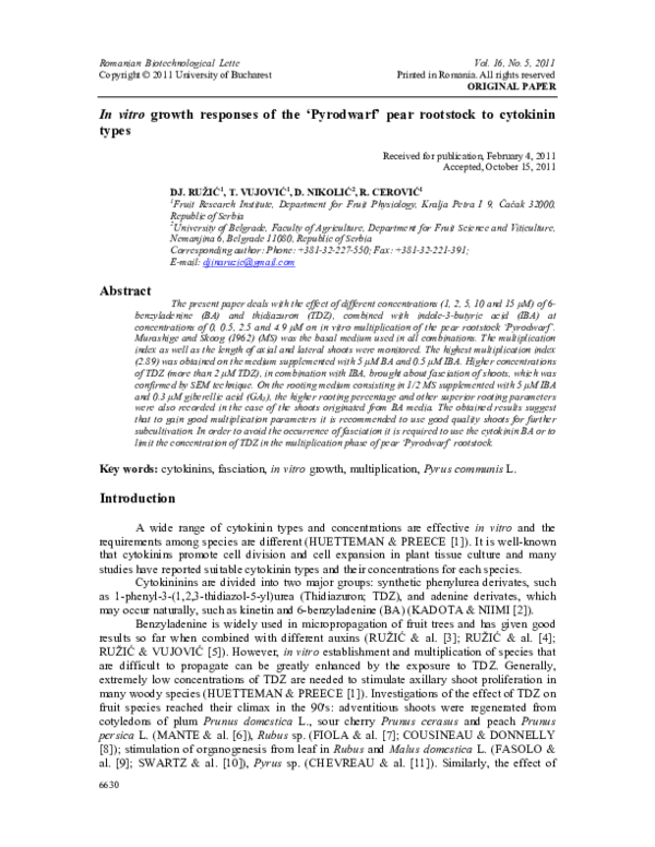 (PDF) In vitro growth responses of the 'Pyrodwarf'pear rootstock to ...