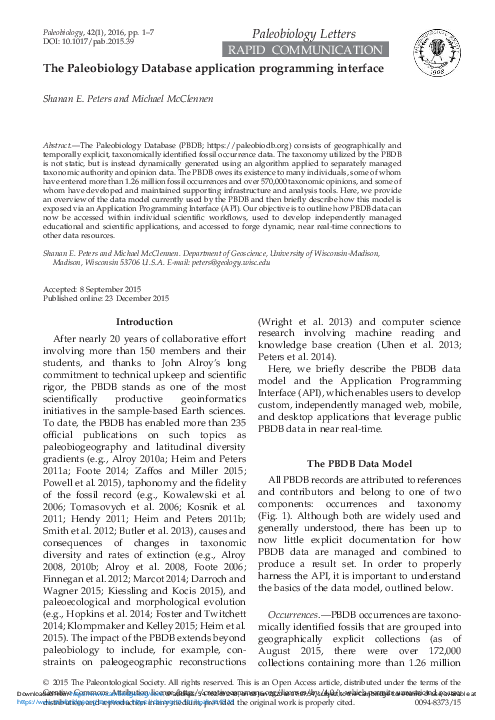 (PDF) The Paleobiology Database application programming interface