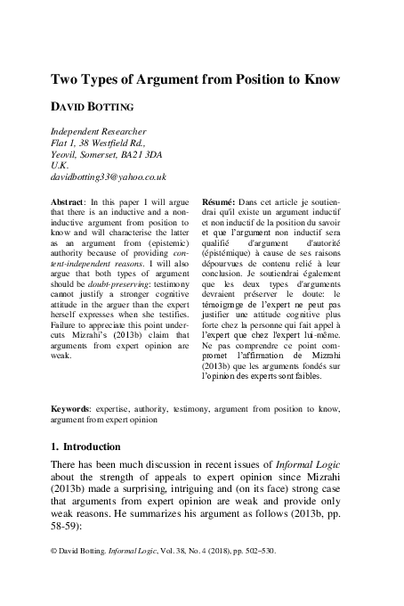 (PDF) Two Types of Argument from Position to Know