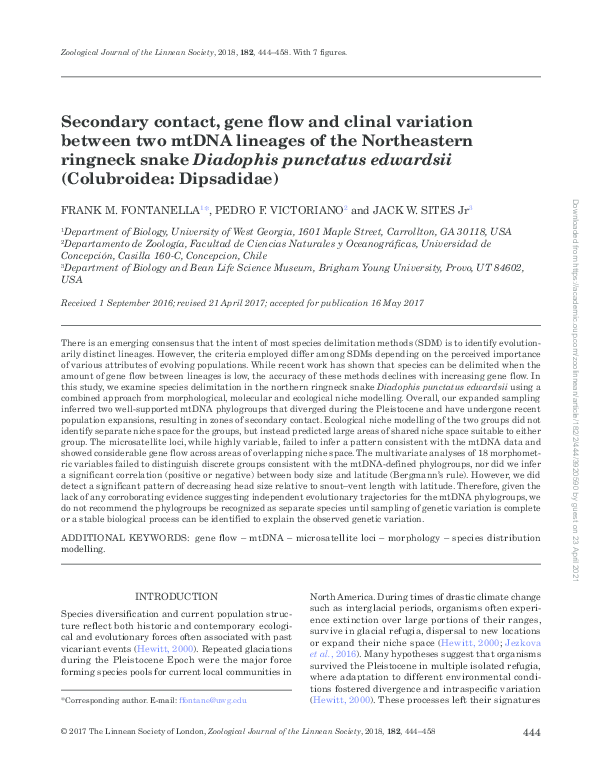 (PDF) Secondary contact, gene flow and clinal variation between two ...