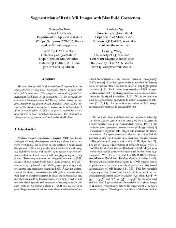 Pdf Segmentation Of Brain Mr Images With Bias Field Correction