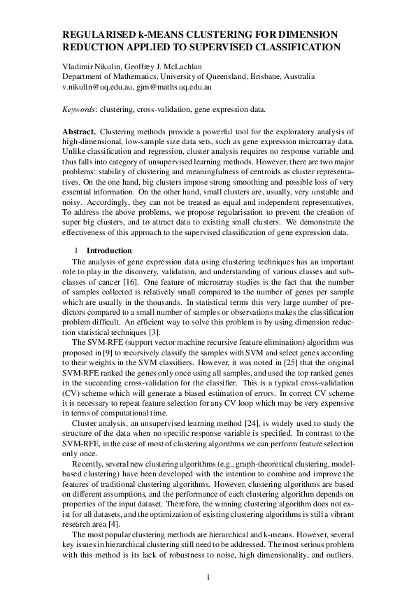(PDF) Regularised k-means clustering for dimension reduction applied to supervised classification
