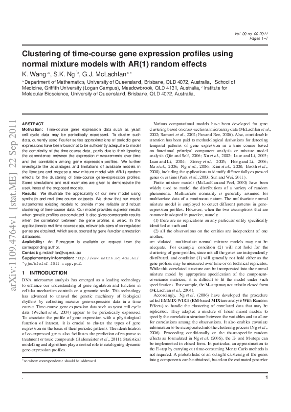 (PDF) Clustering of time-course gene expression profiles using normal mixture models with ...