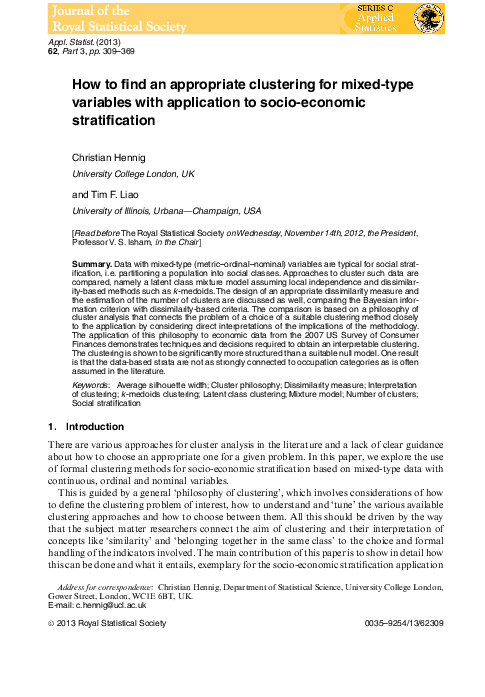 (PDF) How to find an appropriate clustering for mixed-type variables with application to socio ...