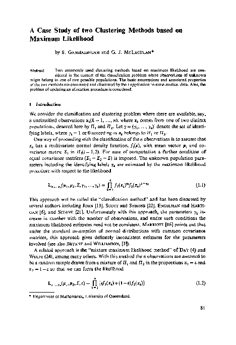 (PDF) A Case Study of two Clustering Methods based on Maximum Likelihood