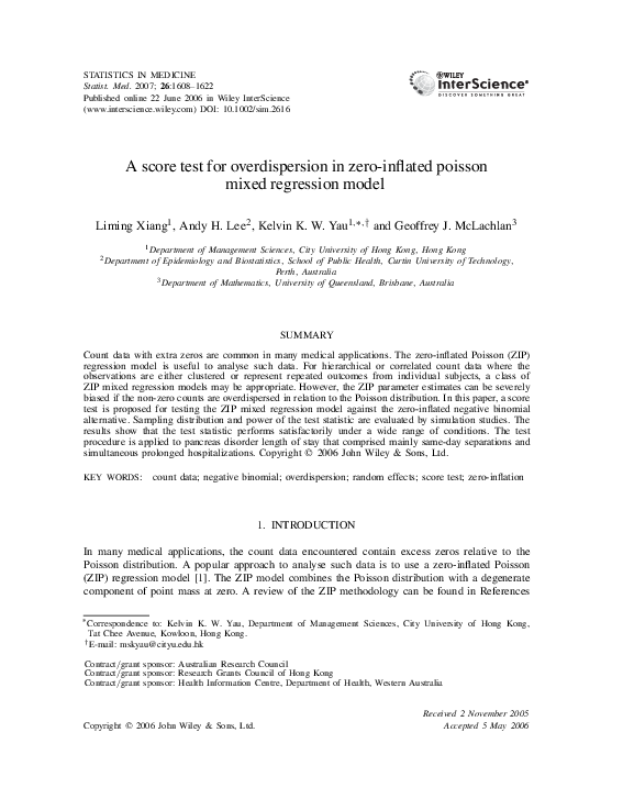 (PDF) A score test for overdispersion in zero-inflated poisson mixed ...