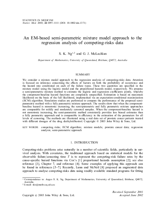 (PDF) An EM-based semi-parametric mixture model approach to the regression analysis of competing ...