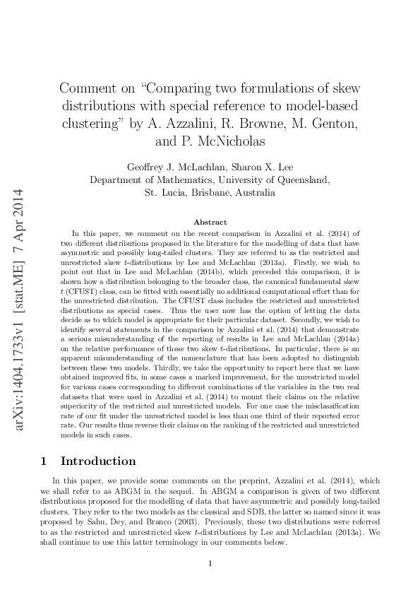(PDF) Comment on" Comparing two formulations of skew distributions with ...
