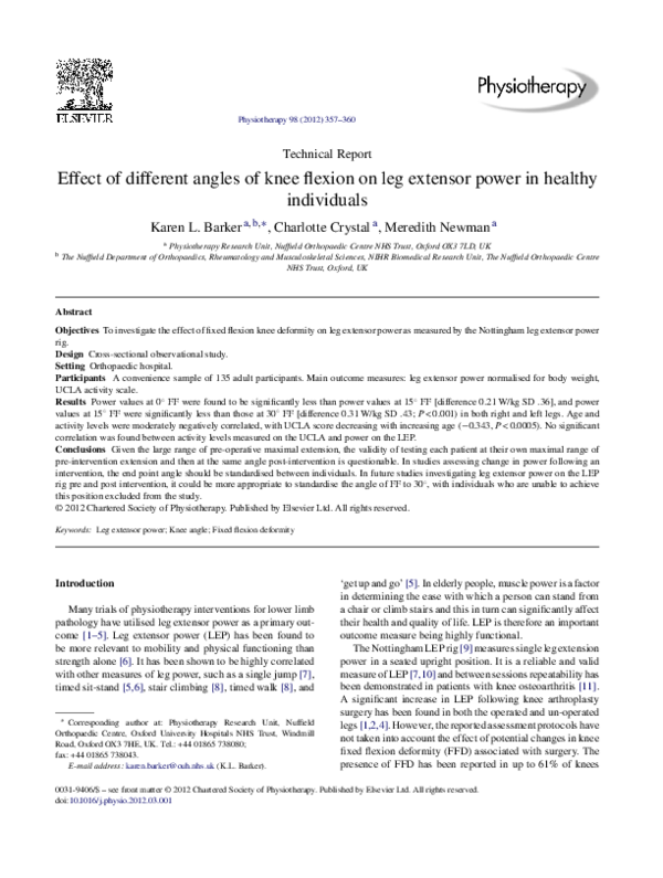 (PDF) Effect of different angles of knee flexion on leg extensor power ...