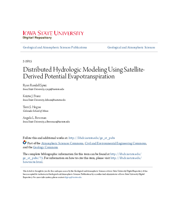 Pdf Distributed Hydrologic Modeling Using Satellite Derived Potential