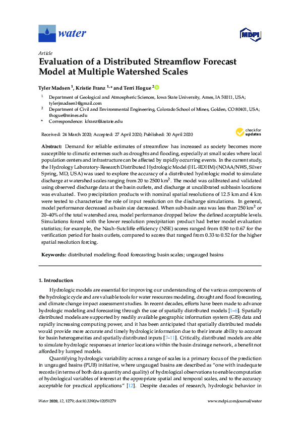 Pdf Evaluation Of A Distributed Streamflow Forecast Model At Multiple