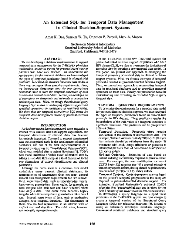 (PDF) An extended SQL for temporal data management in clinical decision-support systems | Mark ...