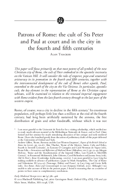 (PDF) Patrons of Rome: the cult of Sts Peter and Paul at court and in ...