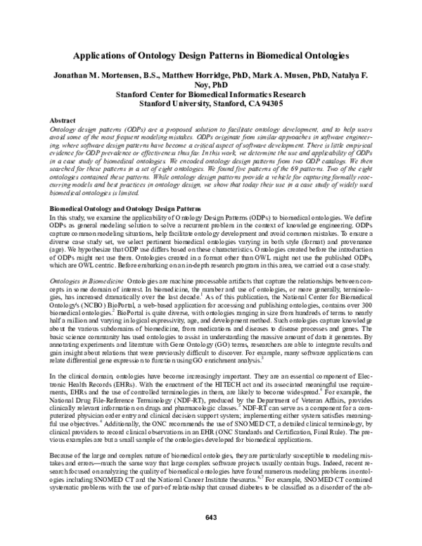 (PDF) Applications of ontology design patterns in biomedical ontologies