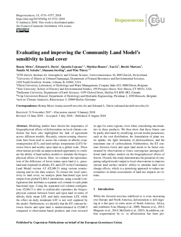 (PDF) Evaluating and improving the Community Land Model's sensitivity ...