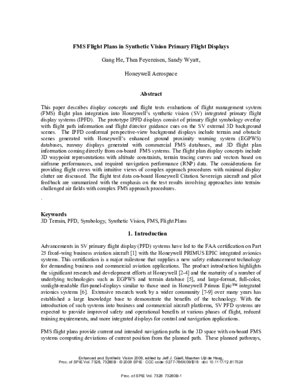 (PDF) FMS flight plans in synthetic vision primary flight displays